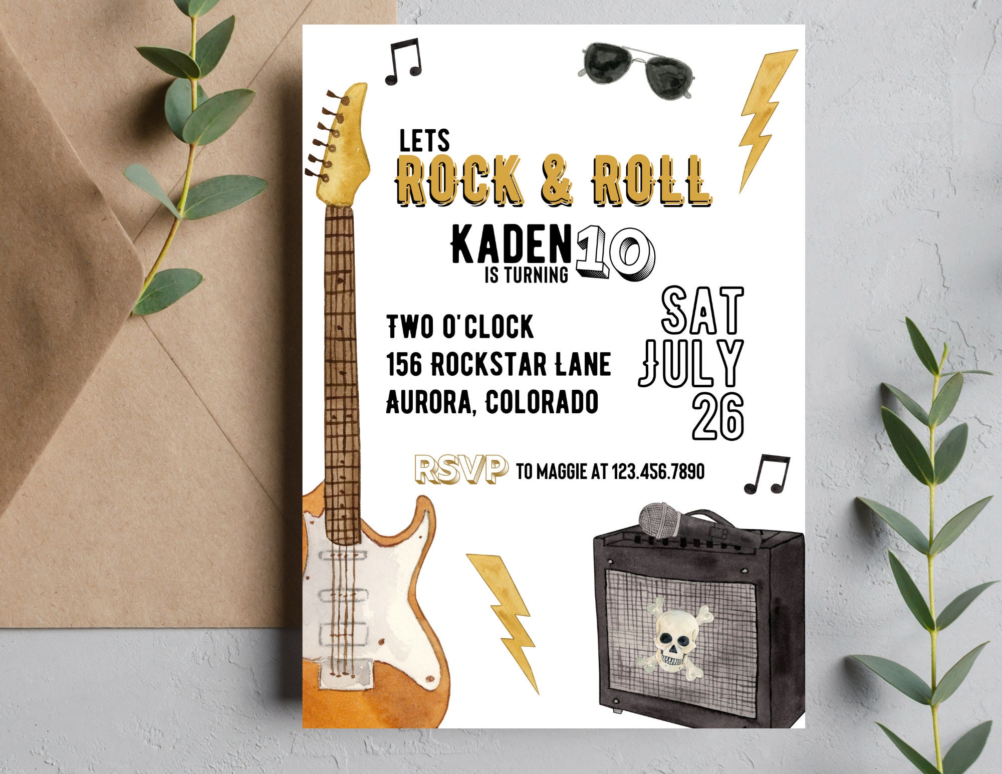 Rock and Roll Birthday Invitation | Rock and Roll Birthday | Guitar ...