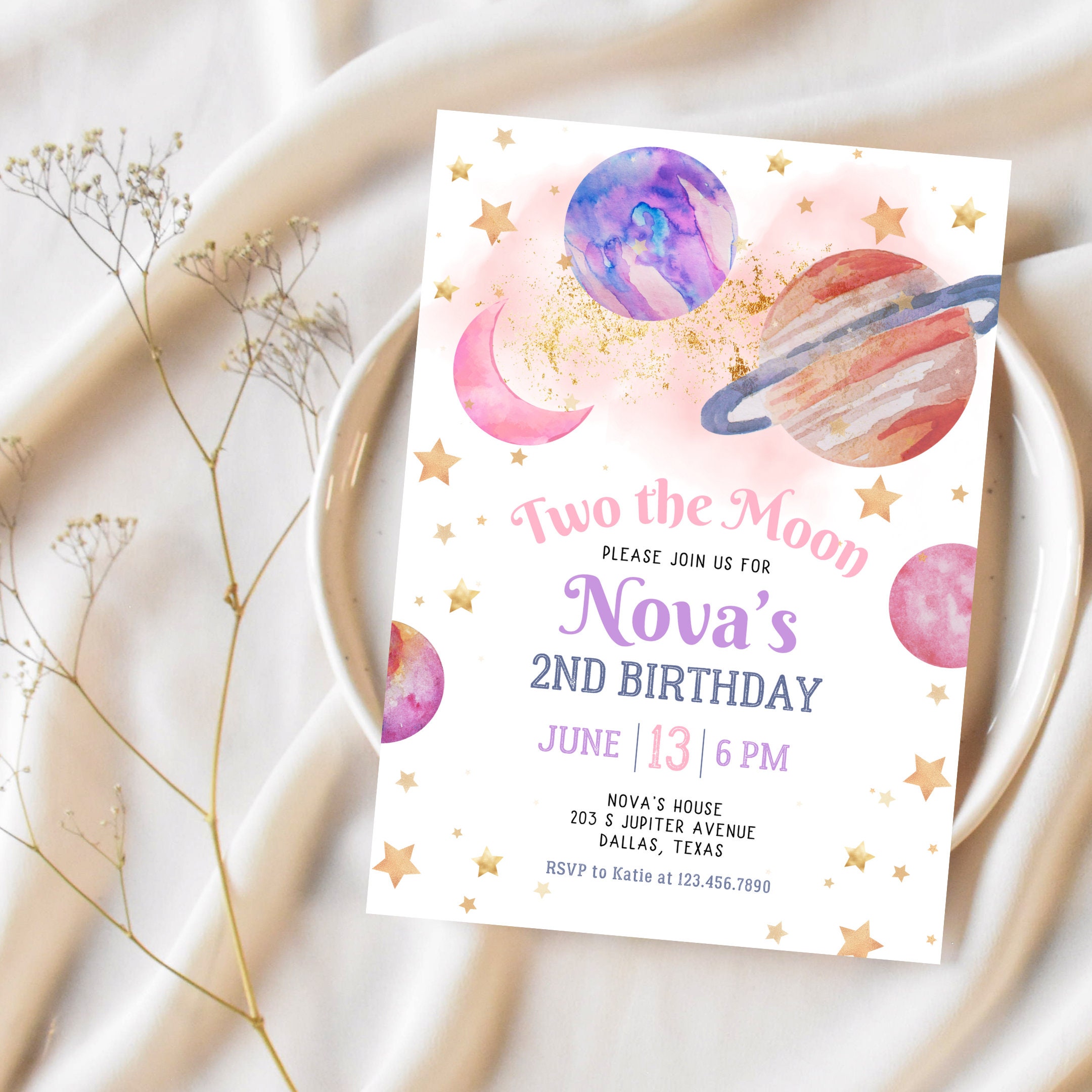 Two the Moon Birthday Party Invitation | Two the Moon Party | Digital ...