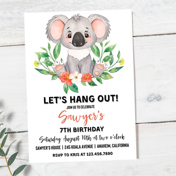 Koala Birthday Party Invitations - Etsy