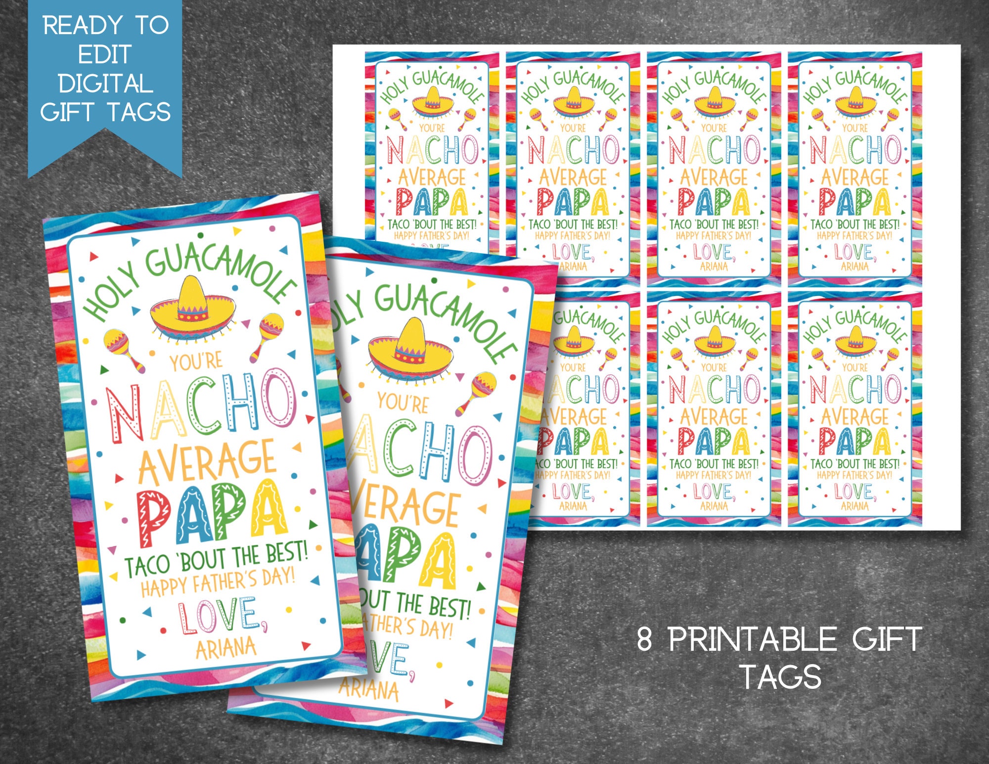 Nacho Average Papa Gift Tag Template Printable Mexican Themed Father's ...