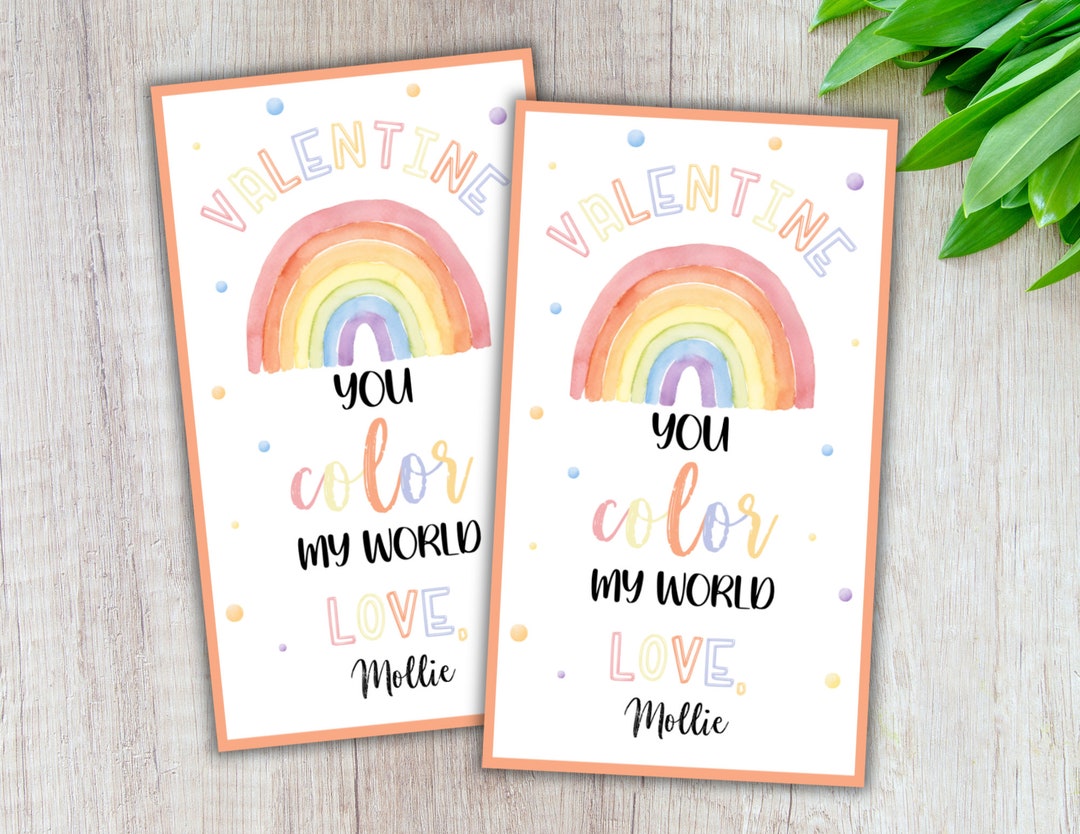 Editable Rainbow Valentine's Day Gift Tag | Valentine You Color My ...