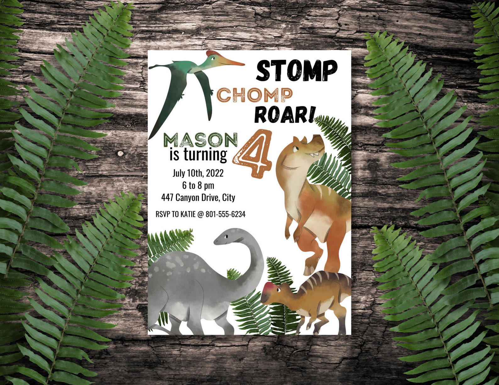 Dinosaur Stomp Birthday Invitation | Dinosaur Birthday Template | Stomp ...