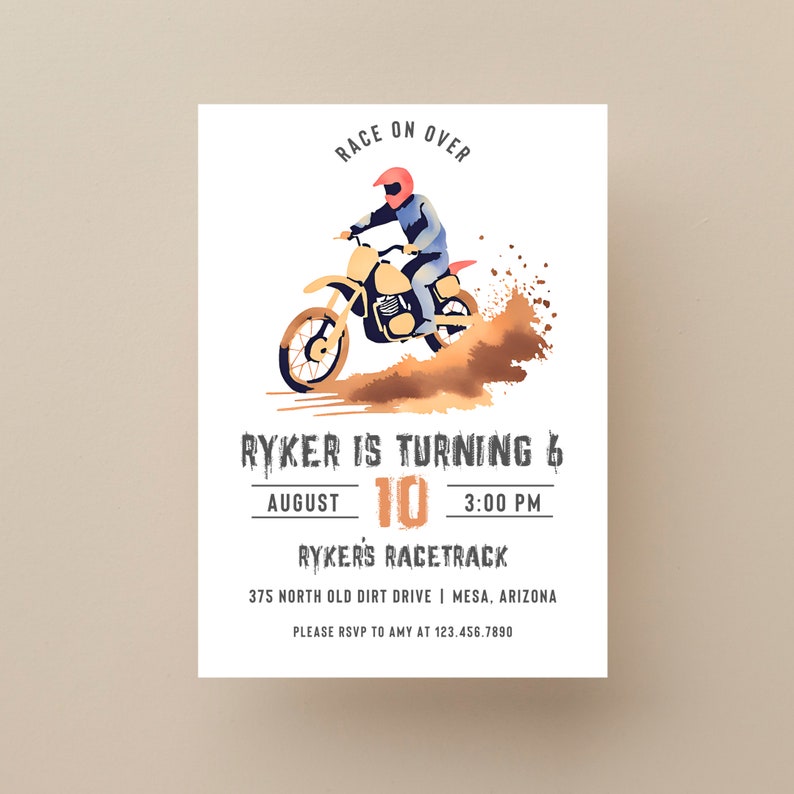 Dirtbike Birthday Invite | Motorbike Invitation | Dirt Bike Invitation ...