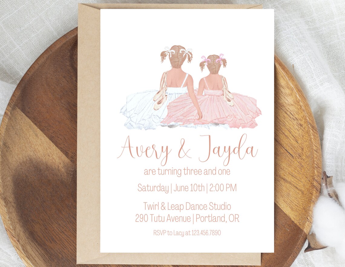 Ballerina Birthday Invitation | Twins Ballet Birthday Invitation ...