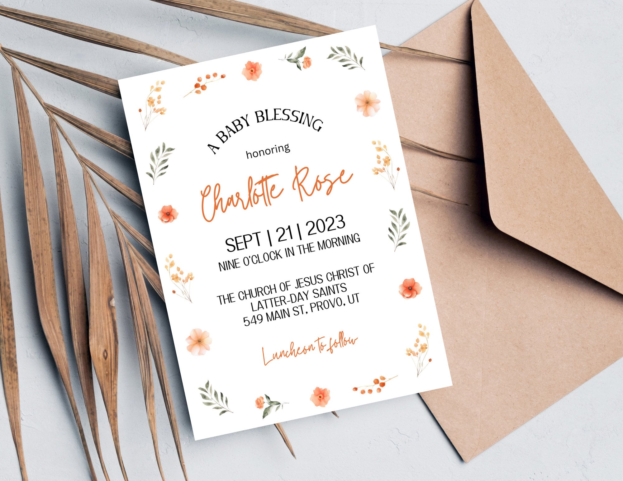 Baby Blessing Invitation Template | LDS Baby Blessing Invitation | LDS ...