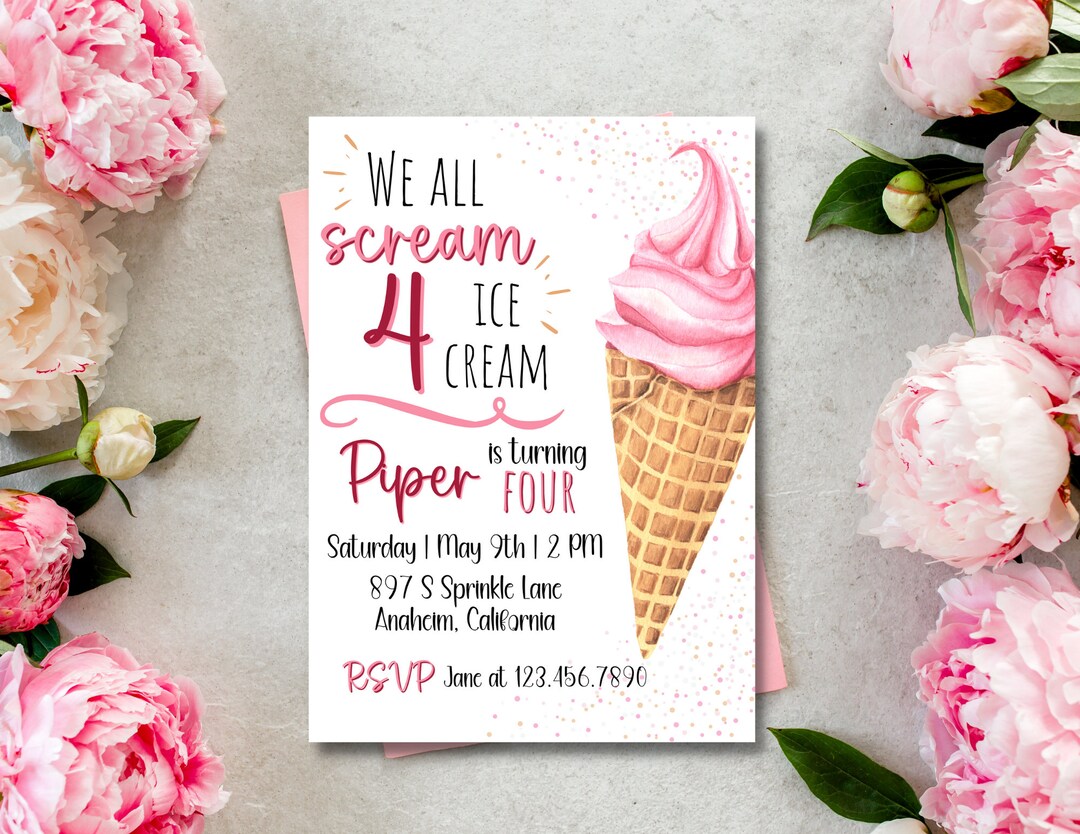 Ice Cream Birthday Invitation | Ice Cream Birthday Party Invitation ...