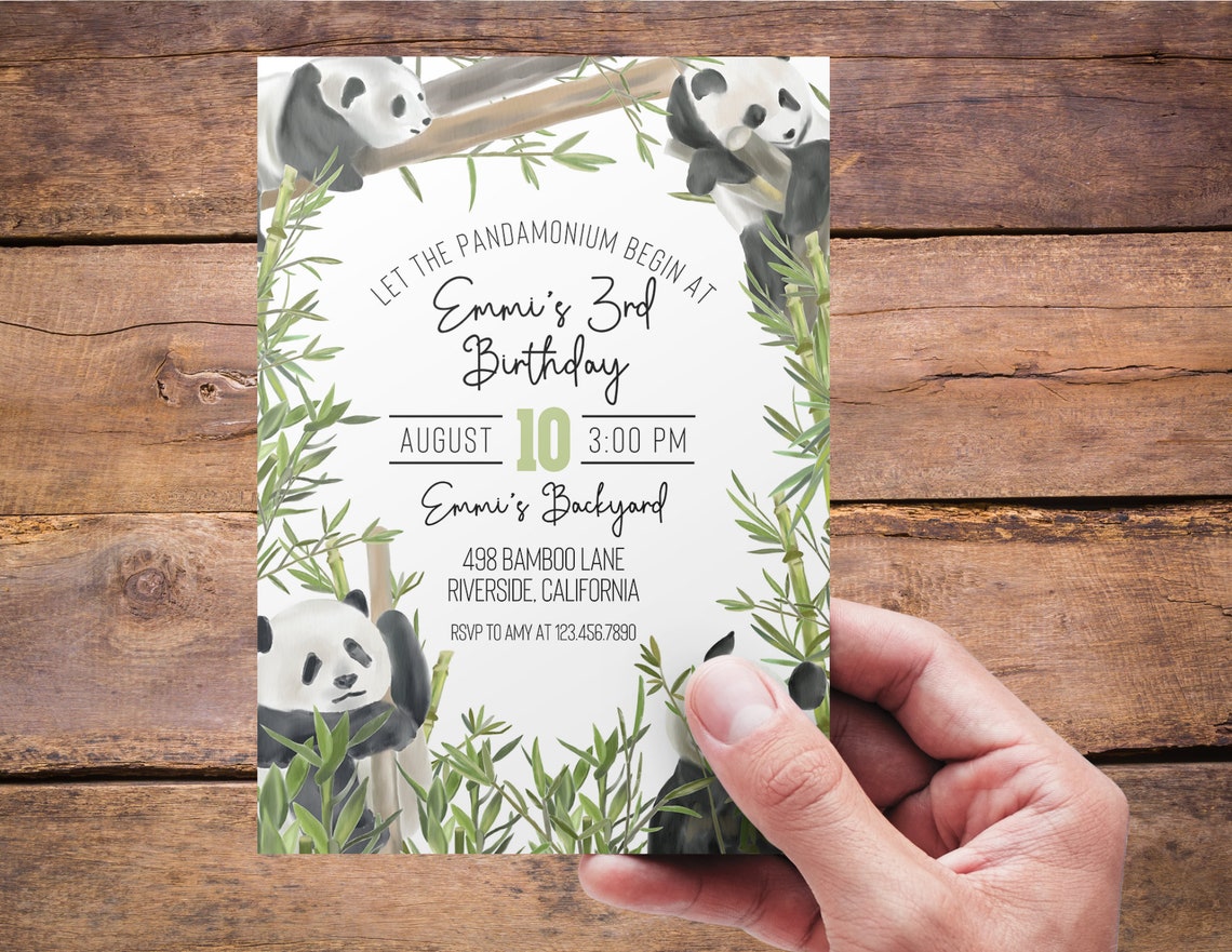 Panda Birthday Invitation Panda Birthday Party Let the - Etsy