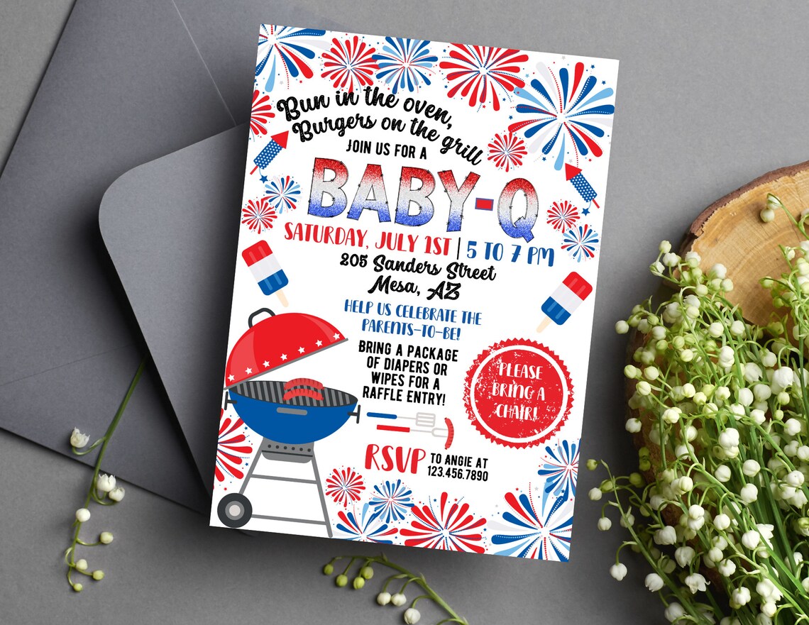 4th of July Babyq Party Invitation | 4th of July Baby Shower Invitation ...