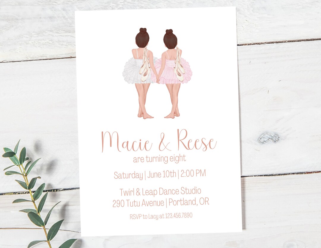 Ballerina Birthday Invitation | Twins Ballet Birthday Invitation ...