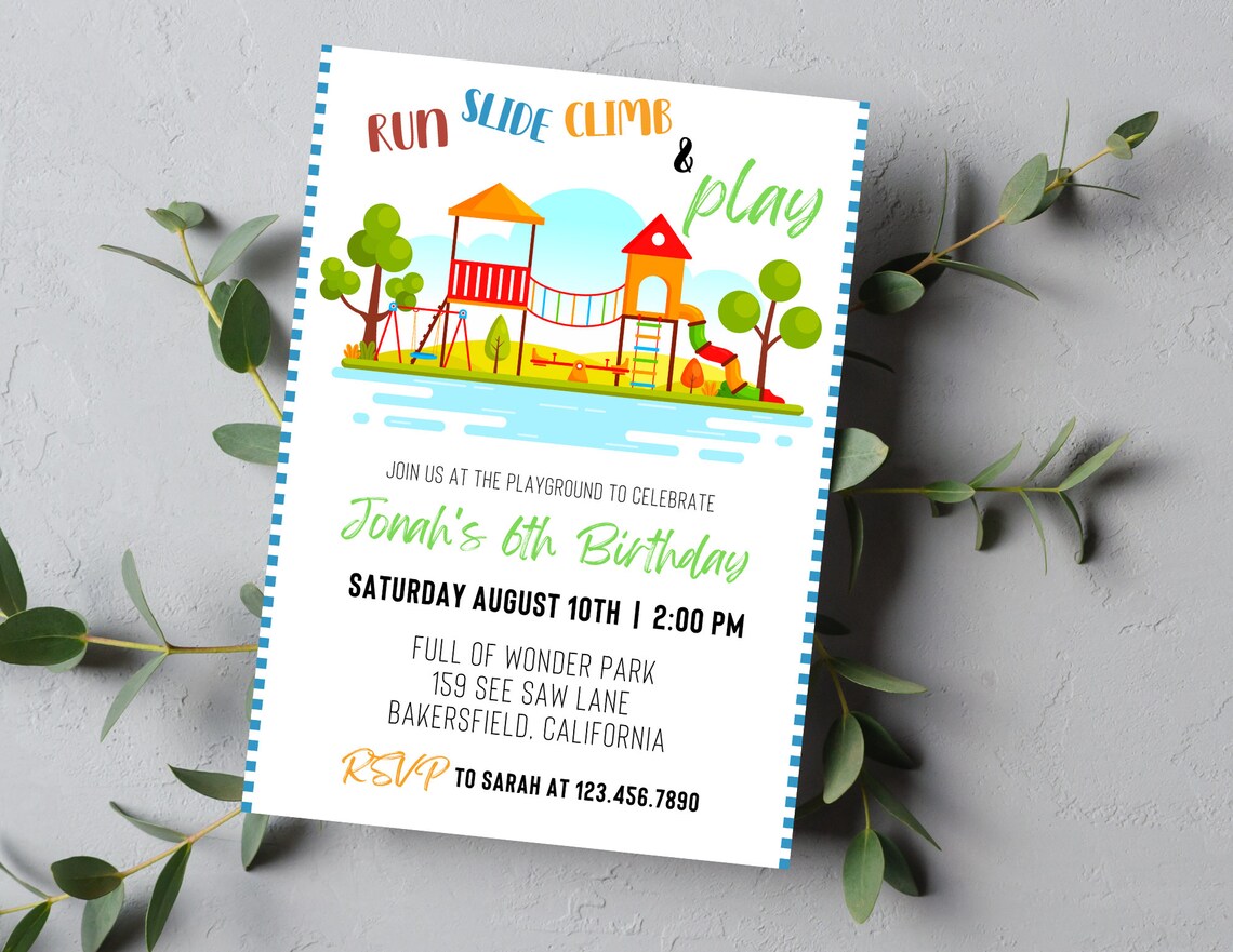 Playground Birthday Invitation | Park Party Invitation | Outdoor Party ...
