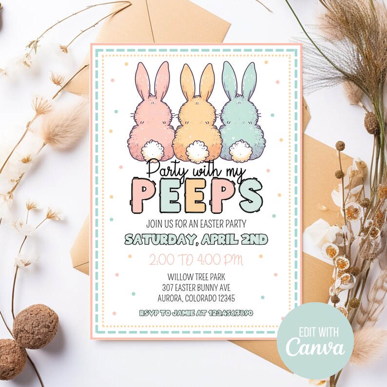 Easter Egg Hunt Invitation | Party With Peeps | Easter Bunny Invite ...