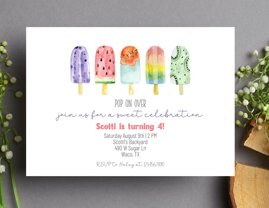 Popsicle Birthday Invitation | Popsicle Birthday Invite | Pop on Over ...