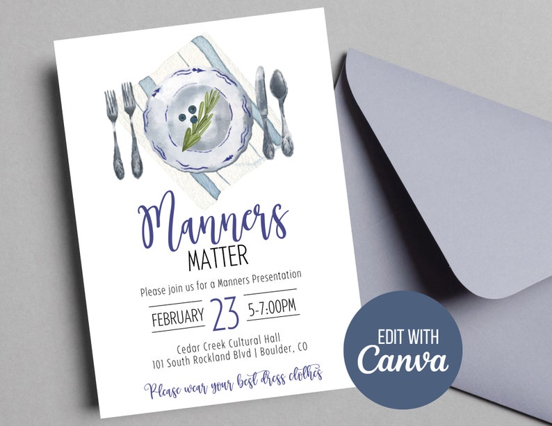 Etiquette Dinner Invitation | Manners Matter Invitation | Young Women's ...