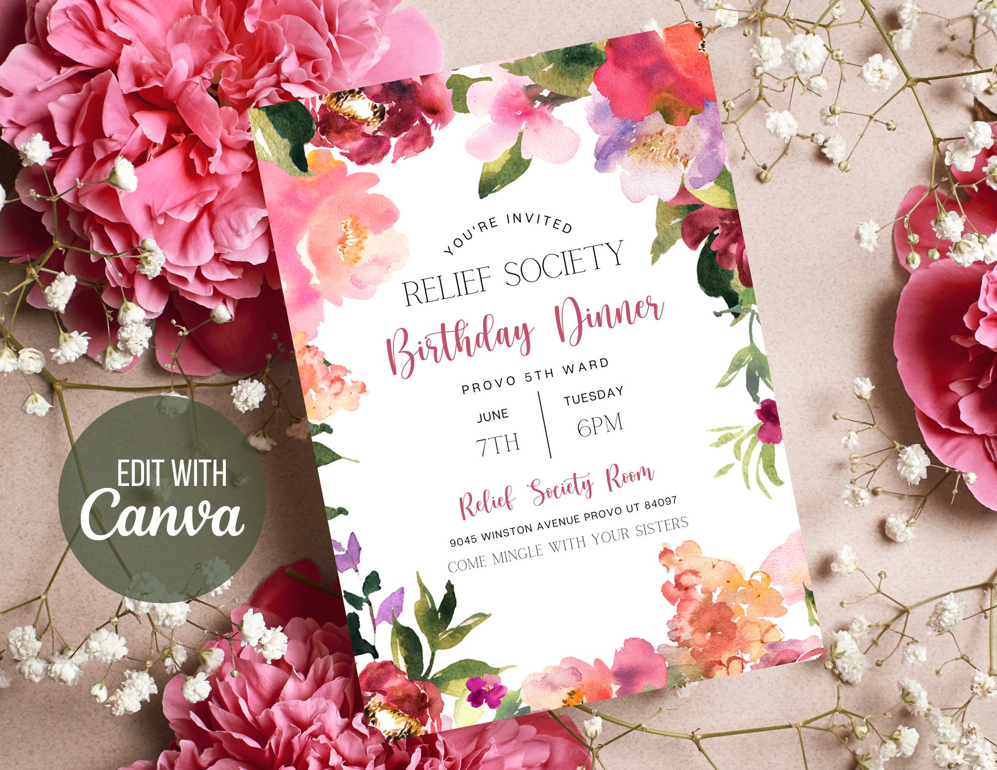Relief Society Birthday Invitation | Relief Society Dinner Invite ...