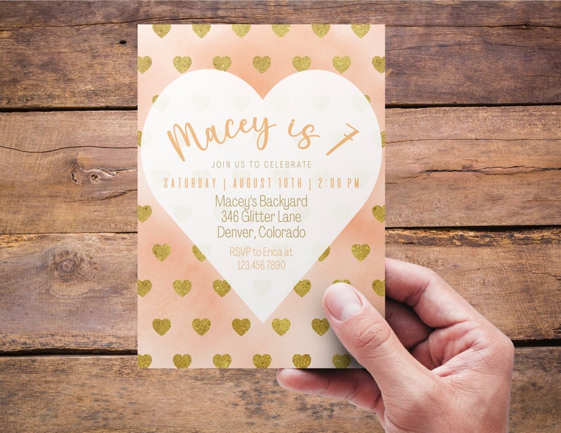 Heart Birthday Invitation Gold Sparkle Heart Birthday Invitation Pink ...