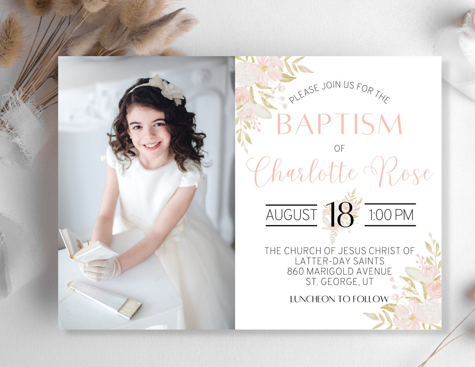 LDS Baptism Invitation | Baptism Invitation Template Girl | Latter Day ...