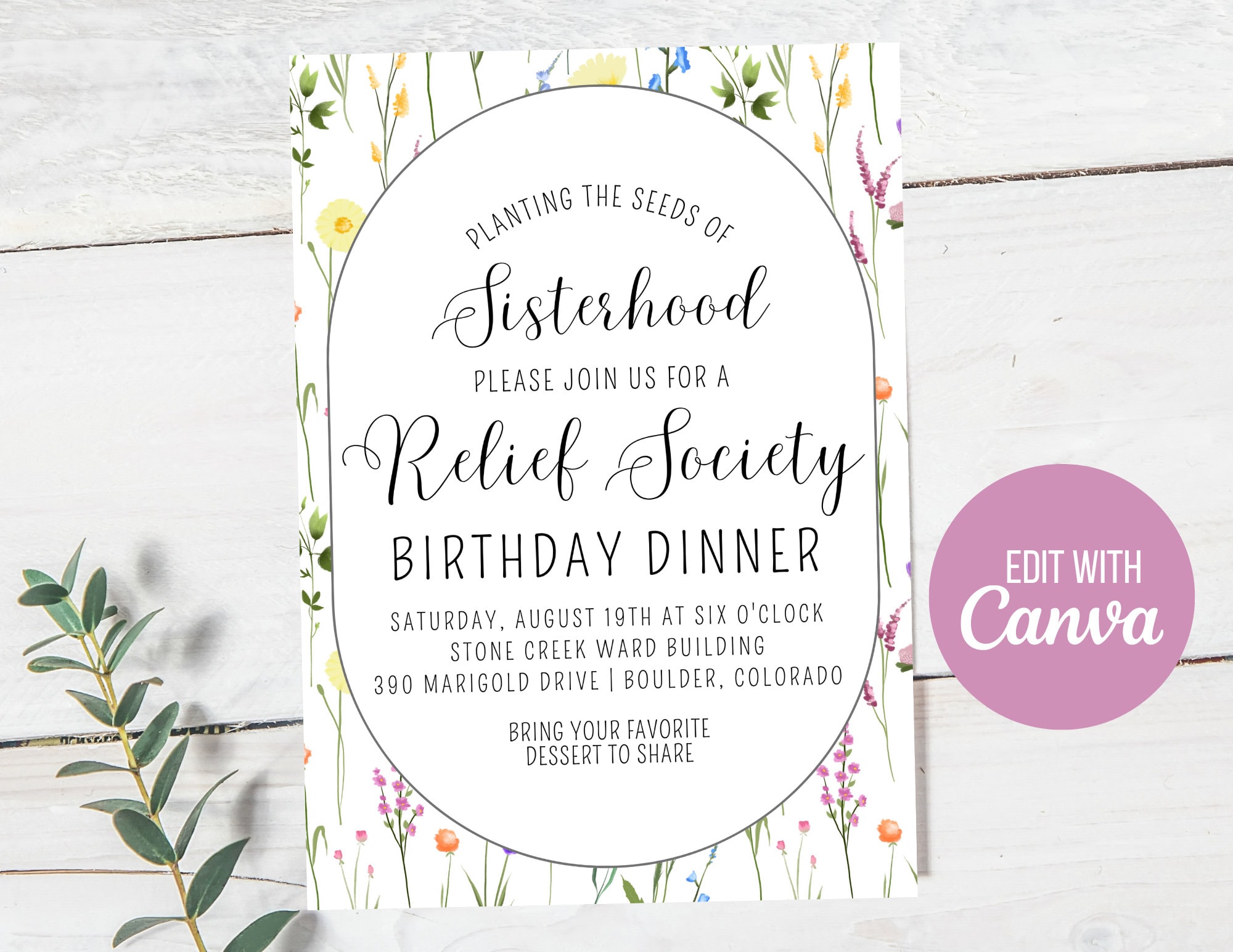 Relief Society Birthday Invitation | Relief Society Dinner Invite ...