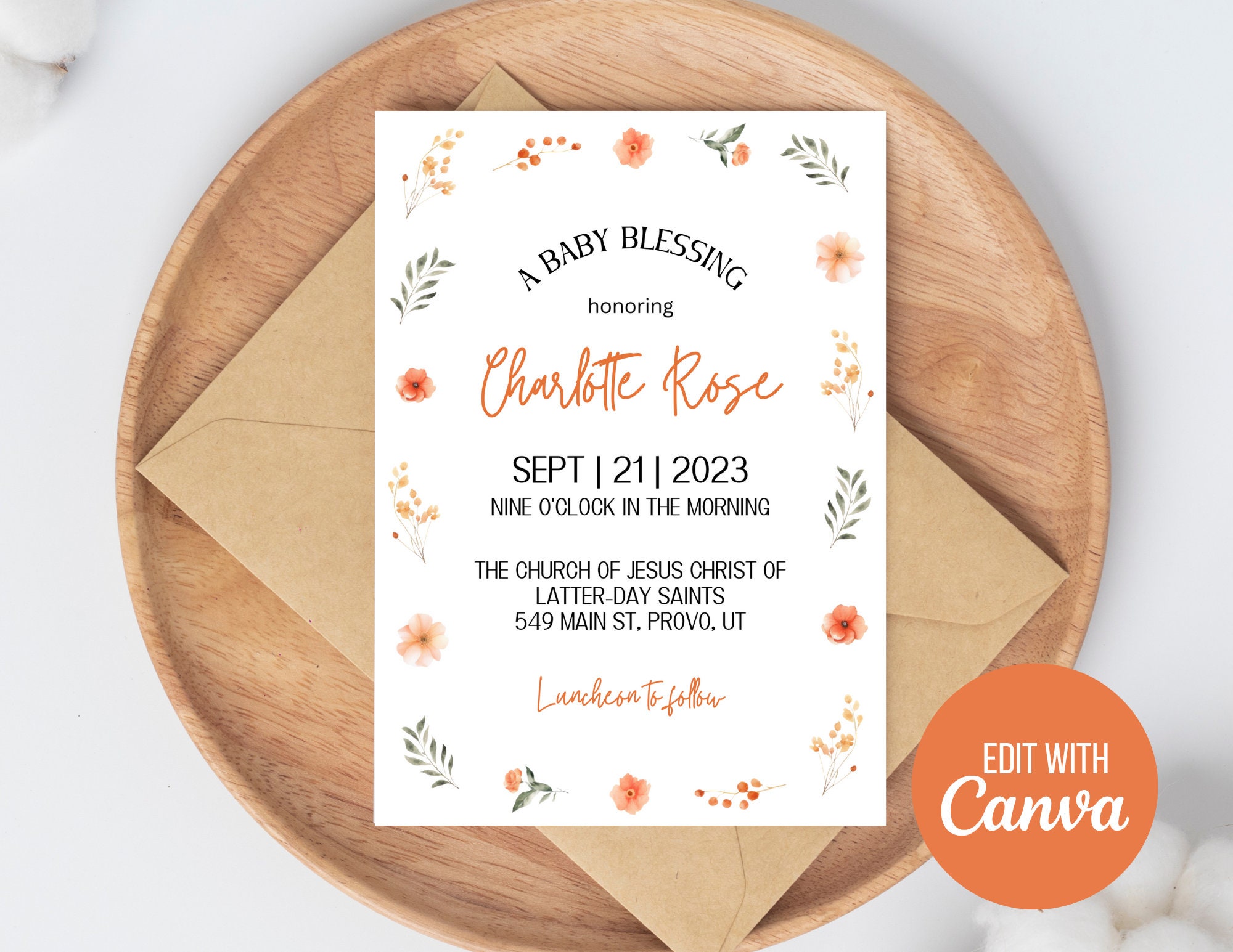 Baby Blessing Invitation Template | LDS Baby Blessing Invitation | LDS ...