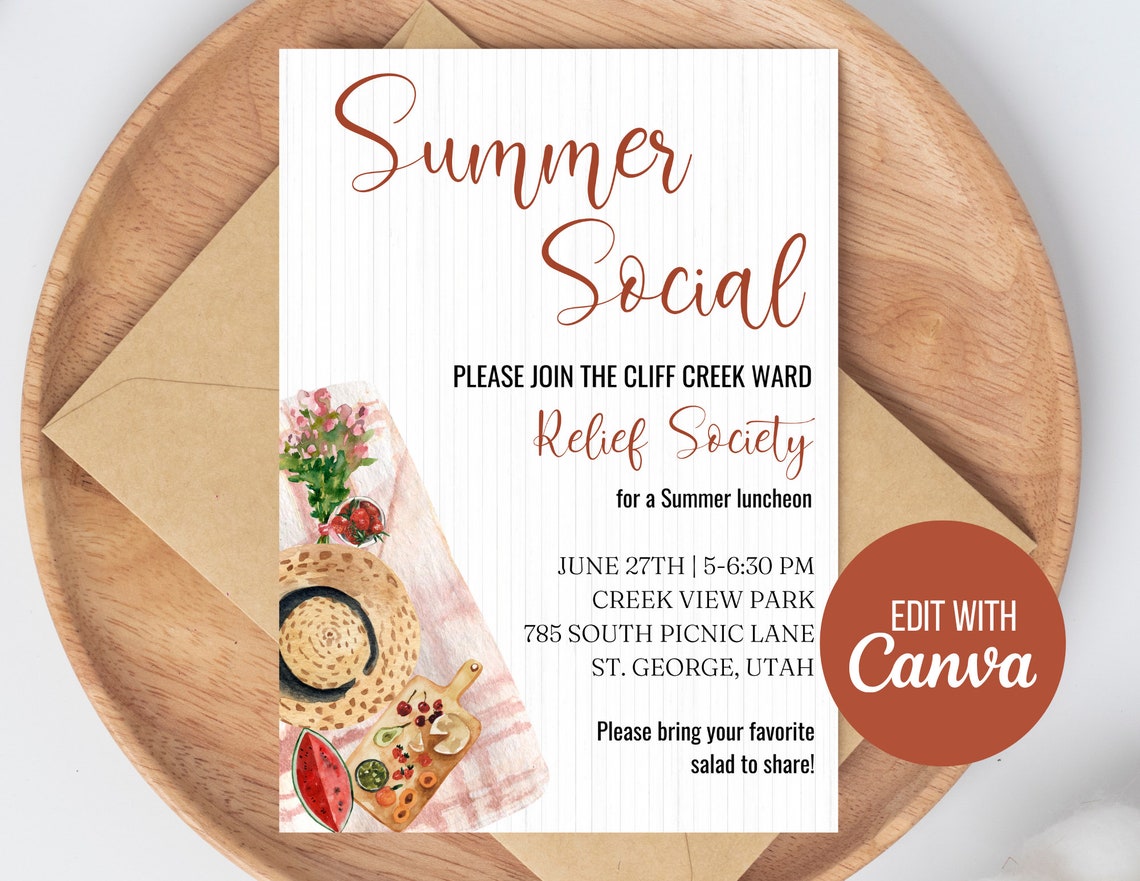 Relief Society Summer Social Invitation Relief Society Dinner Invite ...