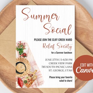 Relief Society Summer Social Invitation | Relief Society Dinner Invite ...