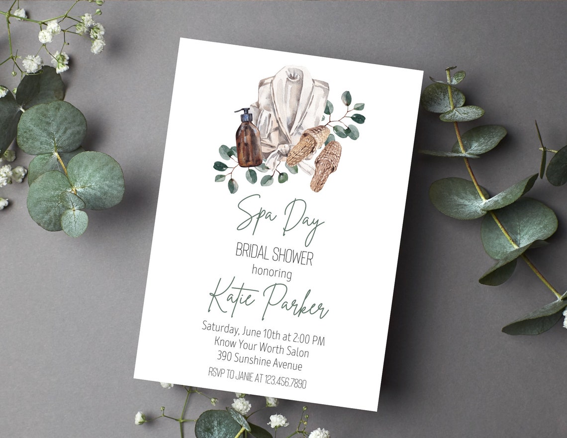 Spa Bridal Shower Invitation Spa Day Invitation Spa Shower Bridal ...