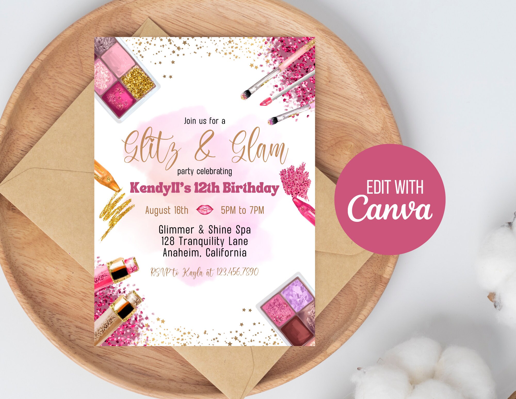 Spa Makeup Birthday Invitation Glitz and Glam Birthday Party Makeover ...