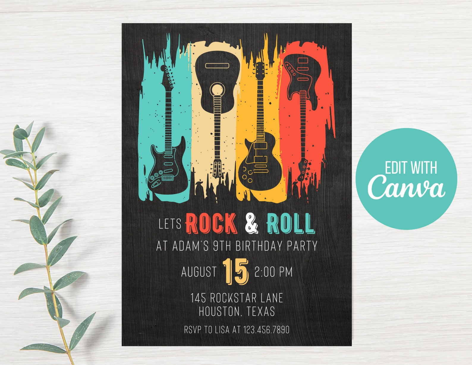Rock and Roll Birthday Invitation | Rock and Roll Birthday | Guitar ...