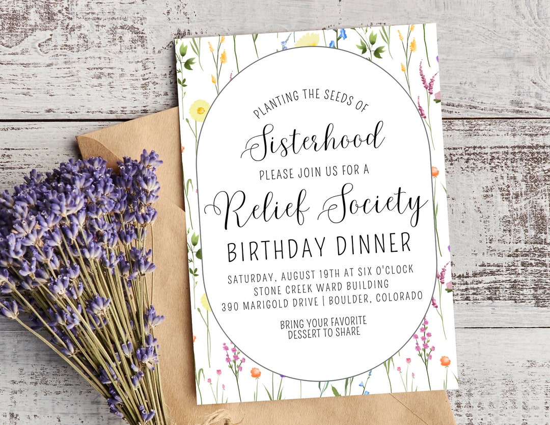 Relief Society Birthday Invitation | Relief Society Dinner Invite ...