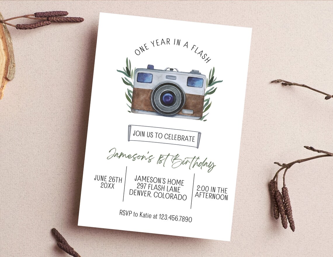 Camera Birthday Invitation One Year in A Flash Birthday Invite Oh Snap ...