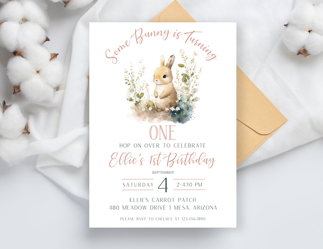 Some Bunny is One Invitation Some Bunny Birthday Invitation Girl First ...