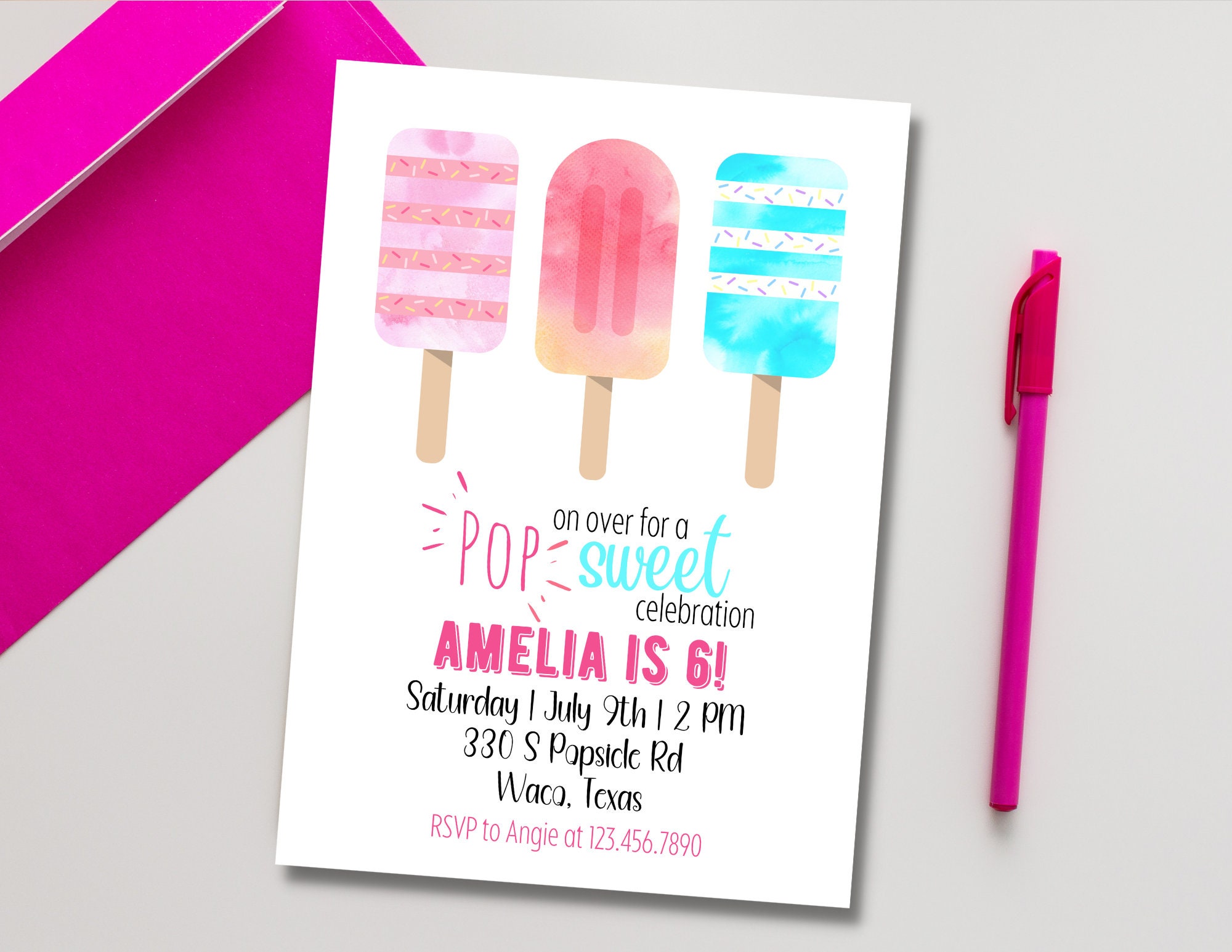 Popsicle Birthday Invitation Popsicle Birthday Invite Pop on Over Girl ...