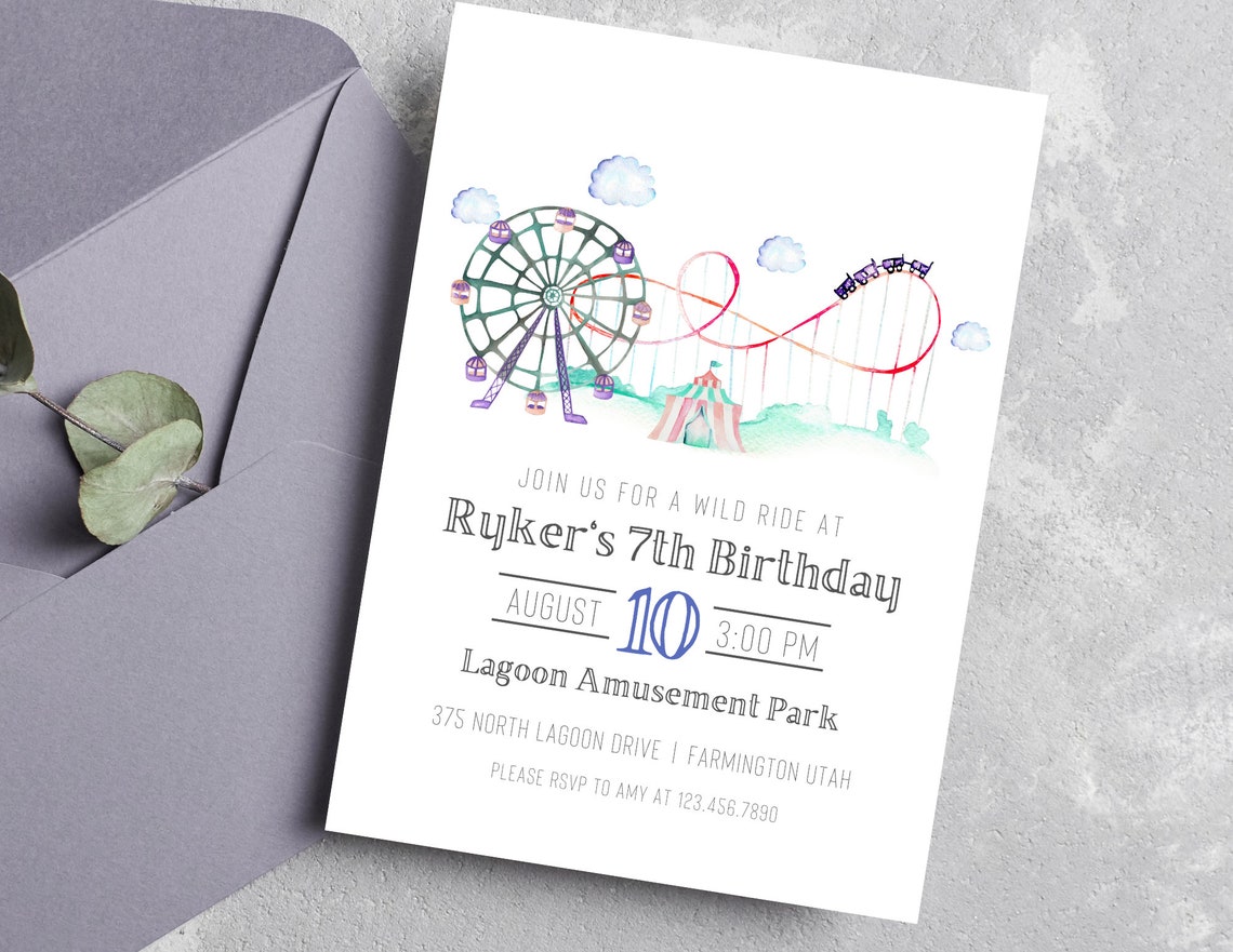 Amusement Park Birthday Amusement Park Invitation Roller Coaster Invite ...