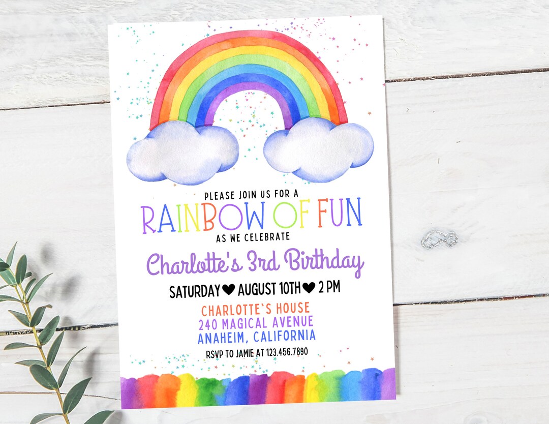 Rainbow Birthday Invitation for Girls | Girls Rainbow Party | Rainbow ...