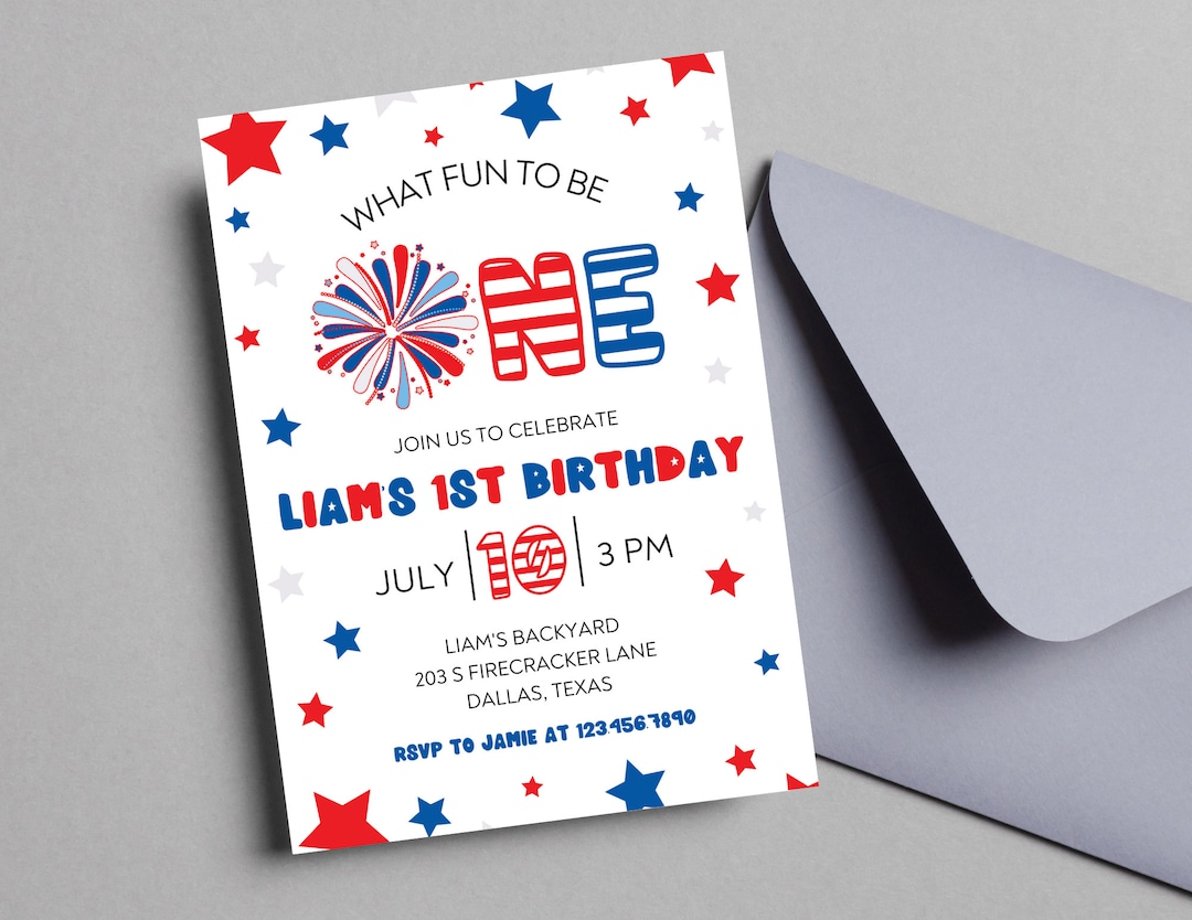 4th of July First Birthday Invitation | Patriotic Birthday Invitation ...