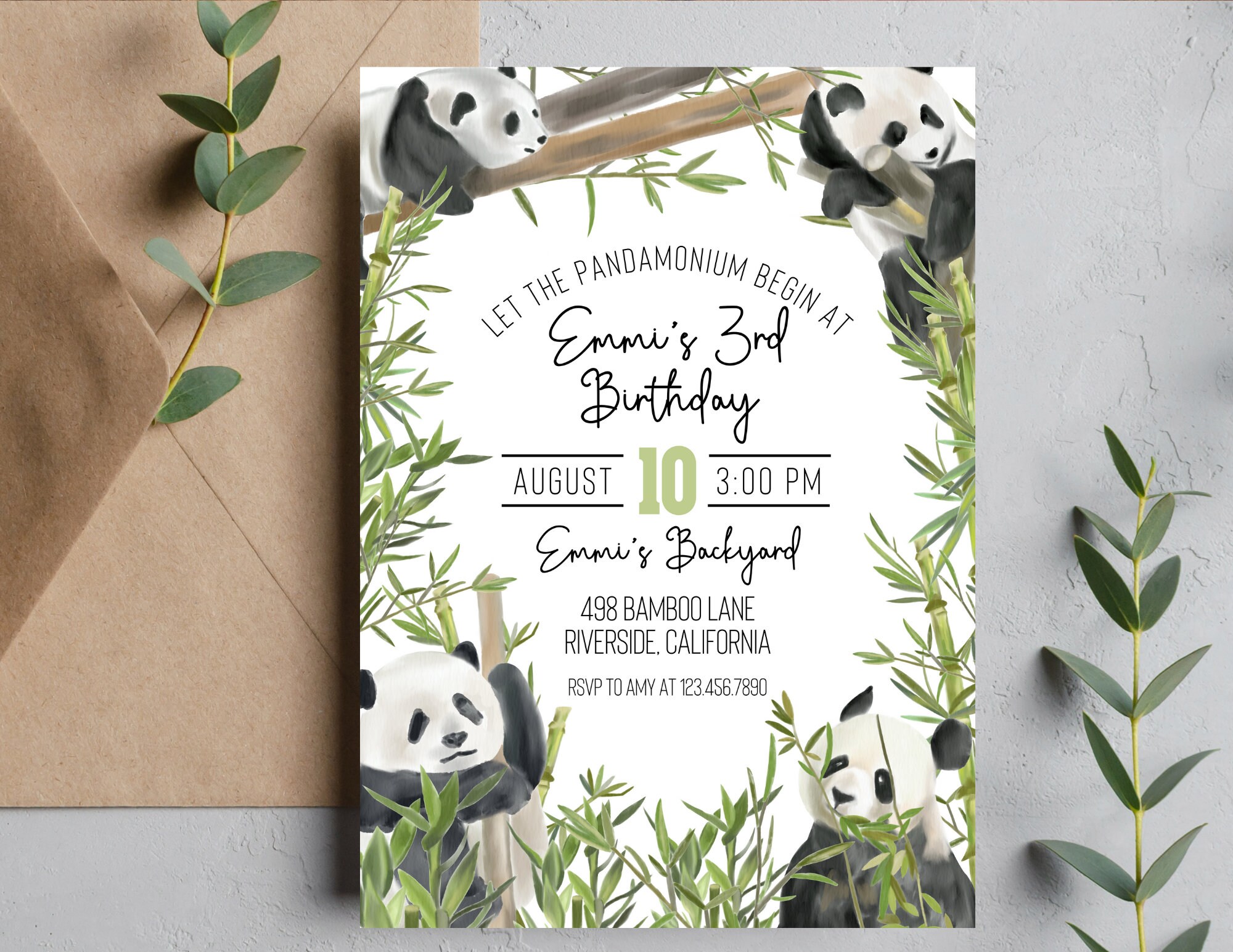 Panda Birthday Invitation Panda Birthday Party Let the - Etsy