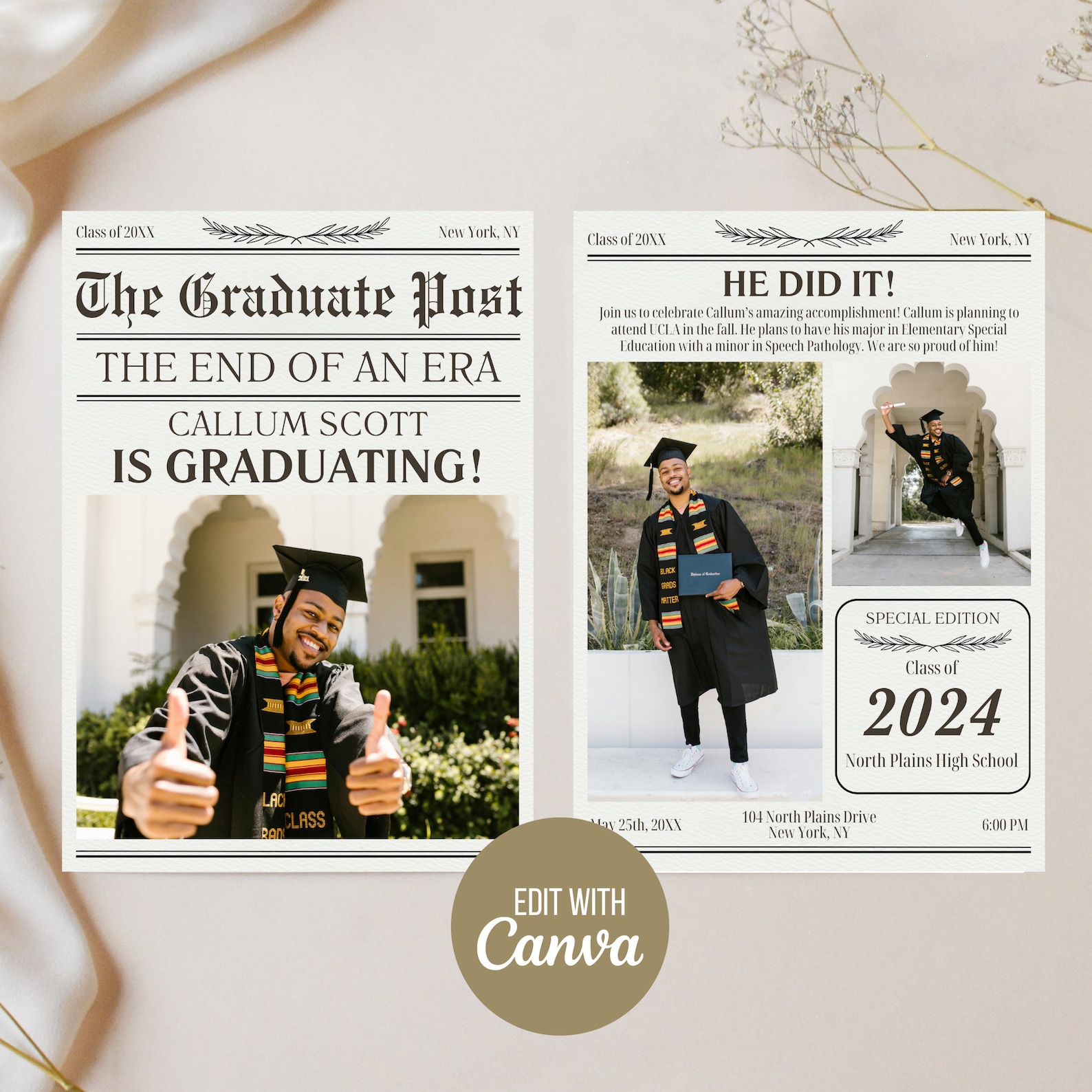 Newspaper Graduation Announcement Newspaper Graduation Invitation Canva ...