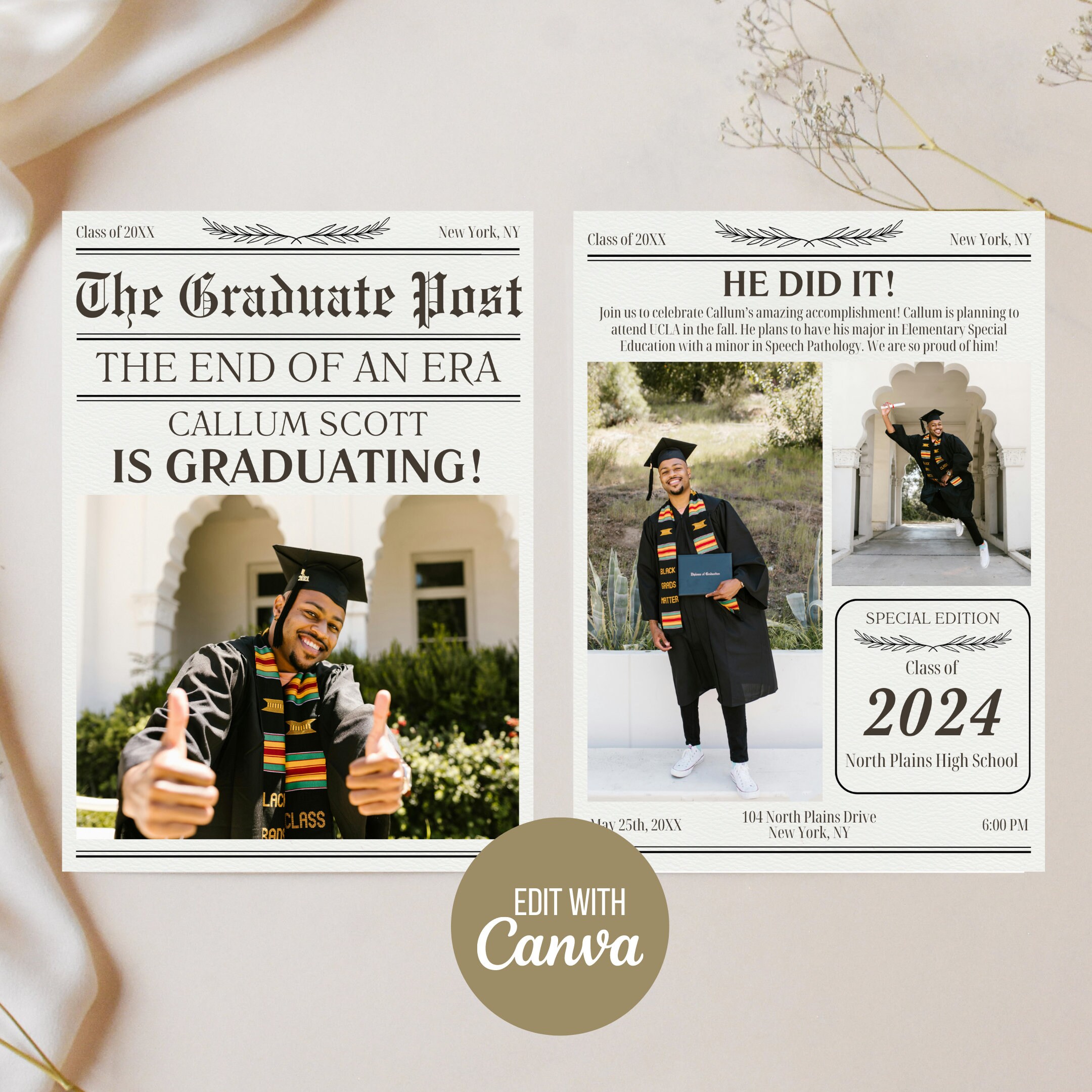 Newspaper Graduation Announcement Newspaper Graduation Invitation Canva ...