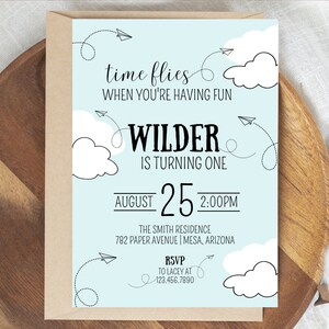 Paper Airplane Birthday Invitation | Paper Airplane First Birthday ...