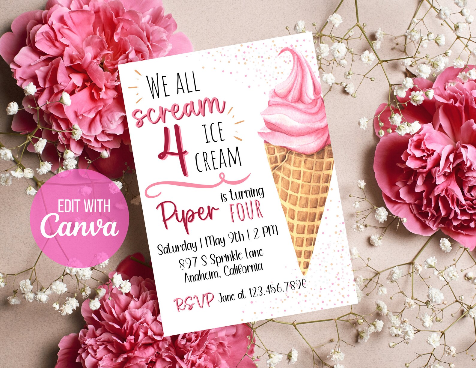 Ice Cream Birthday Invitation | Ice Cream Birthday Party Invitation ...