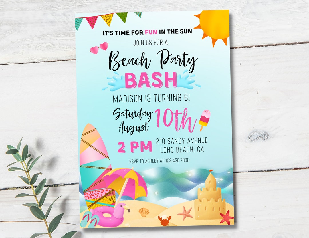 Beach Party Birthday Invitation | Beach Invitation | Pool Party ...