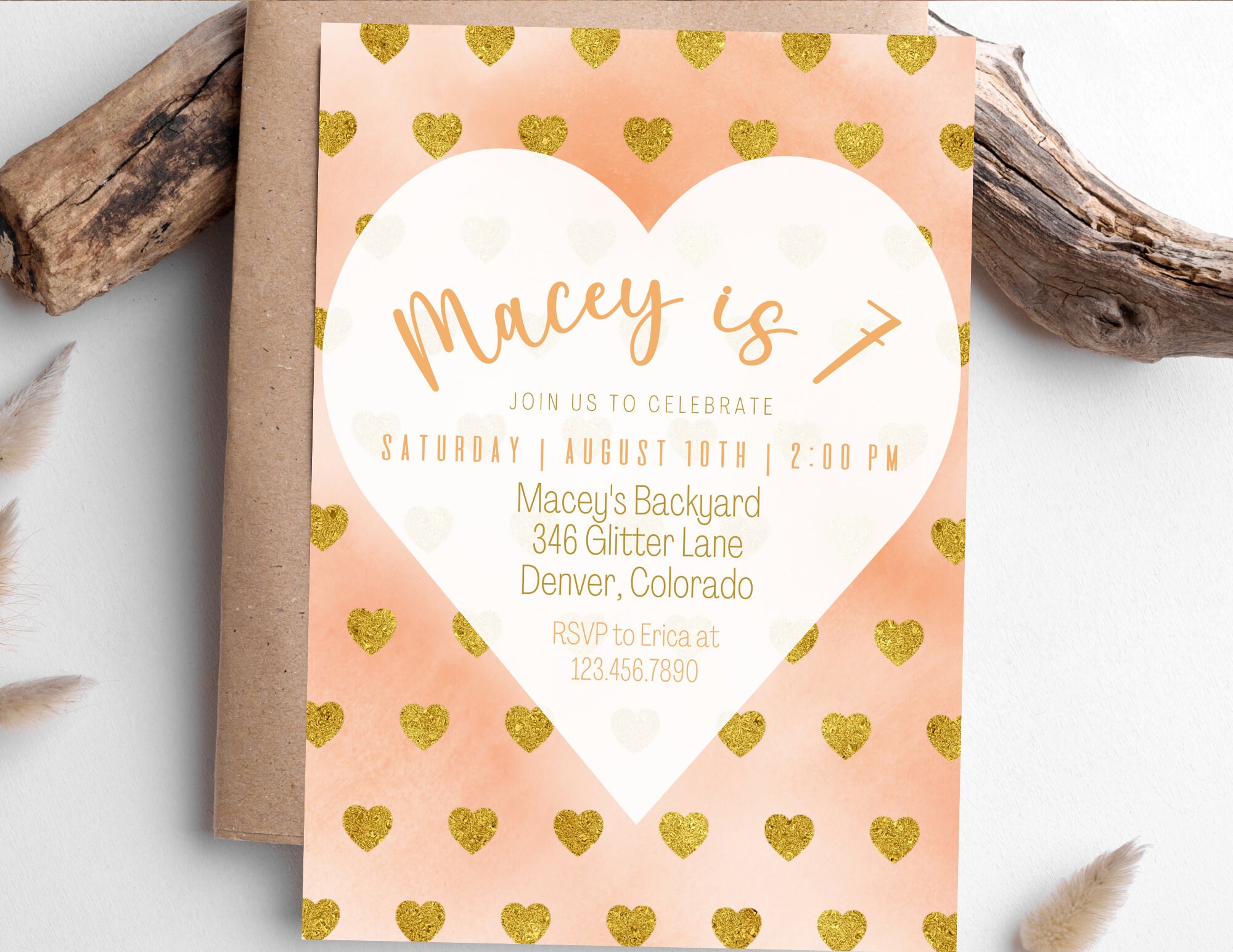 Heart Birthday Invitation Gold Sparkle Heart Birthday Invitation Pink ...