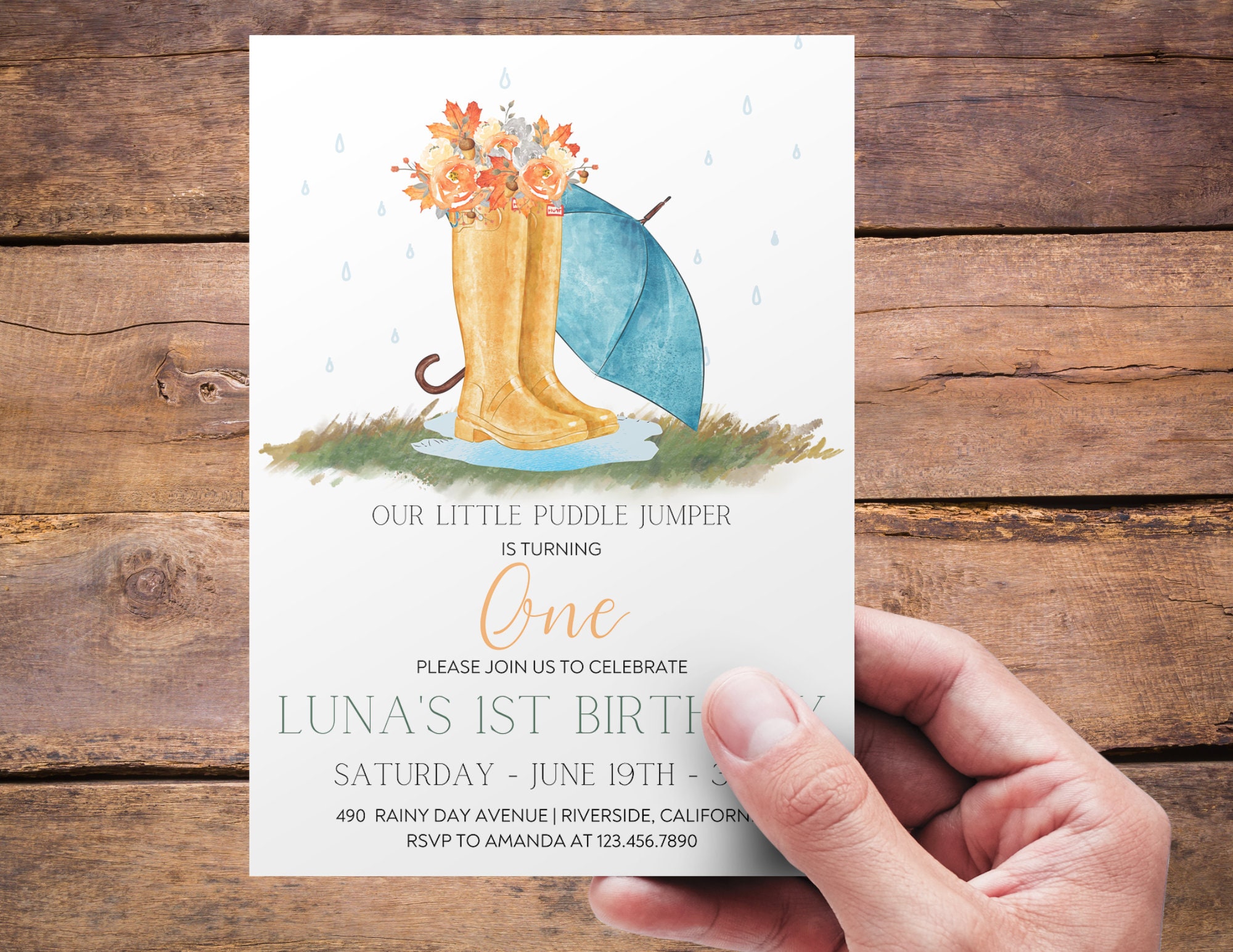Umbrella Birthday Invitation | Rainy Day Birthday Party Invite | Little ...