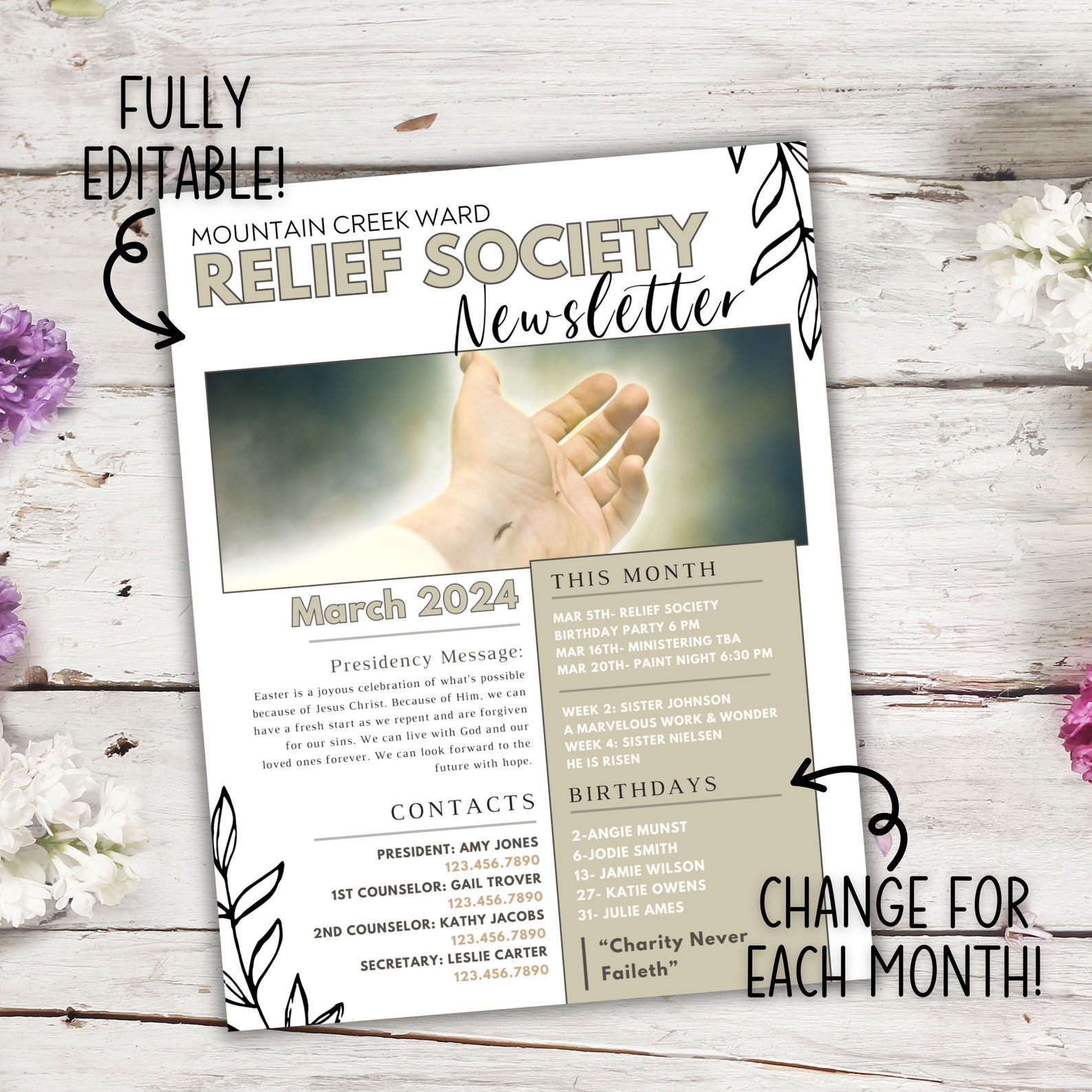 Relief Society Newsletter | Relief Society Template | Editable Relief ...