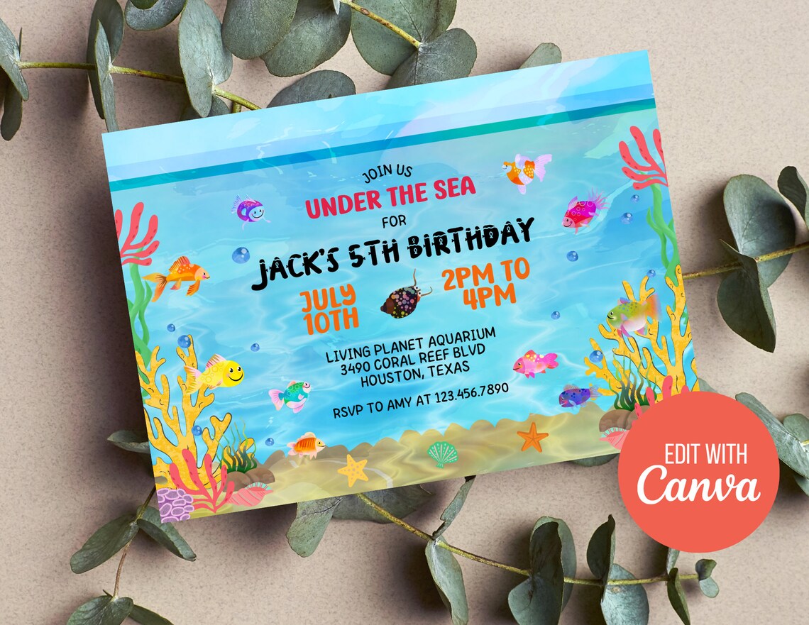 Aquarium Birthday Party Invitation | Aquarium Birthday Invitation ...