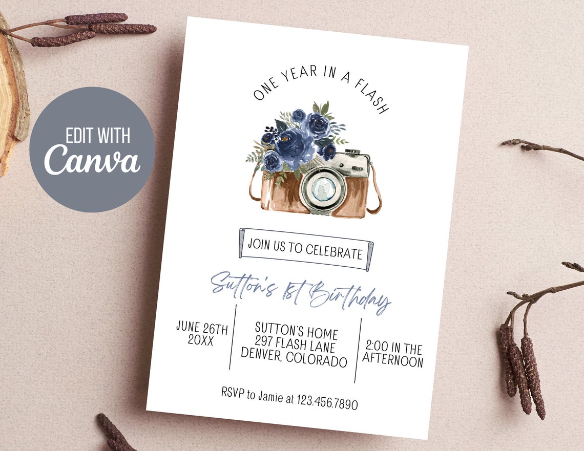 Camera Birthday Invitation | One Year in A Flash Birthday Invite | Oh ...