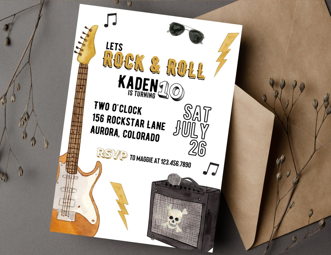 Rock and Roll Birthday Invitation Rock and Roll Birthday - Etsy