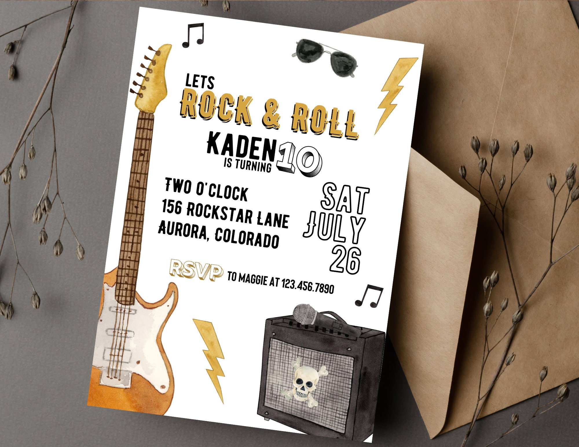 Rock and Roll Birthday Invitation | Rock and Roll Birthday | Guitar ...