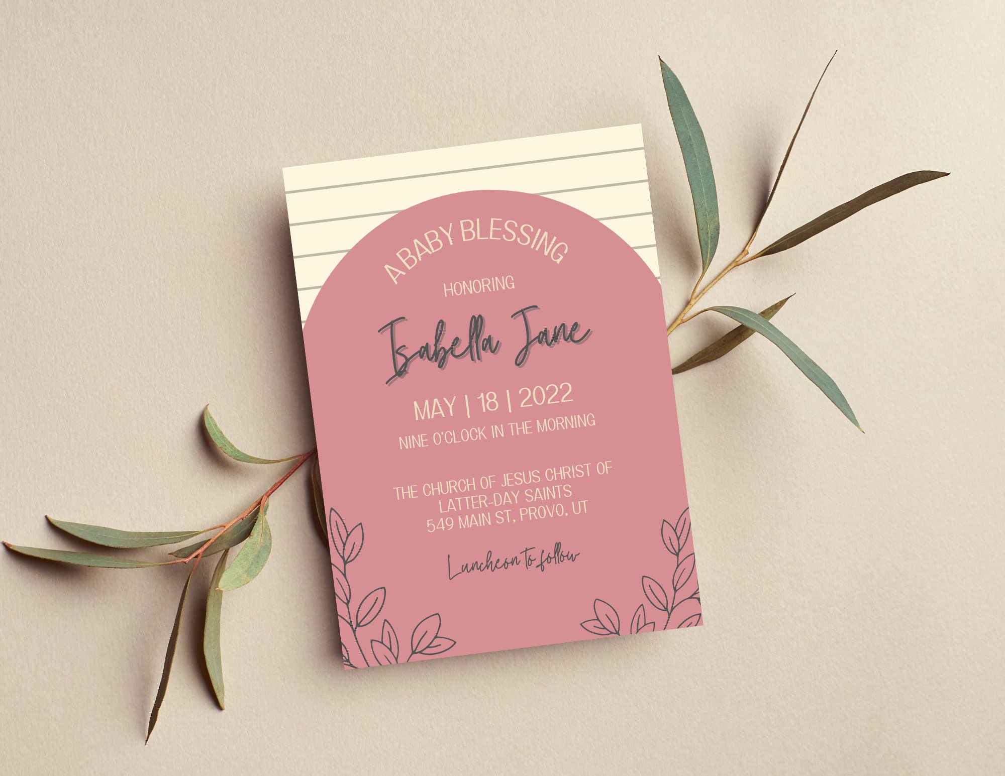 Baby Blessing Invitation Template Baby Blessing Announcement LDS Baby ...