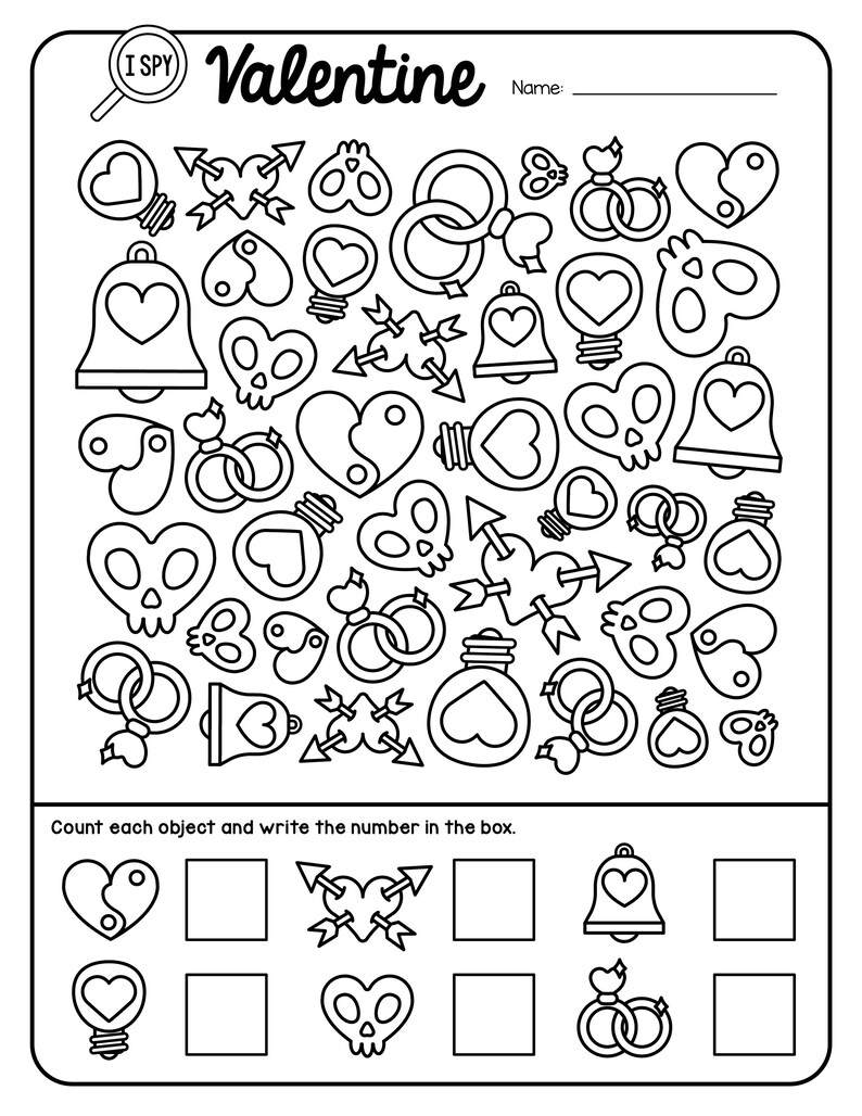 Valentines Counting Activity Sheets - Etsy