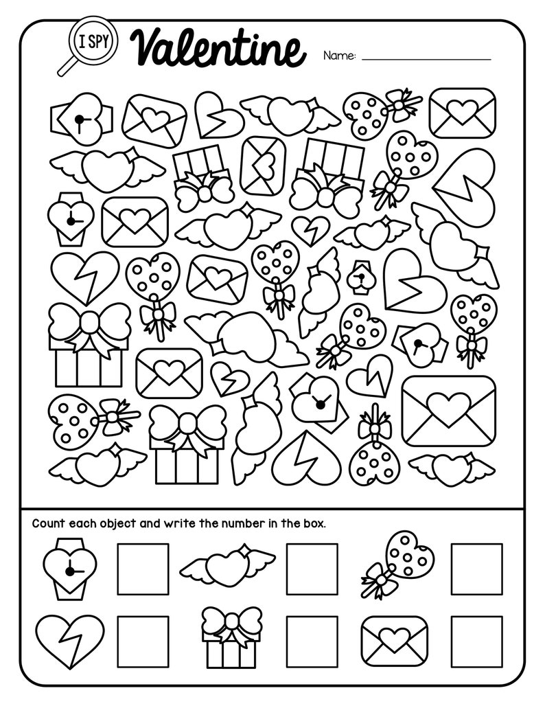 Valentines Counting Activity Sheets - Etsy